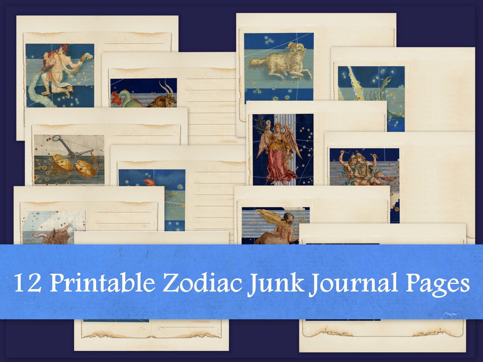Zodiac Printable Junk Journal Pages Zodiak Digital Paper - Etsy