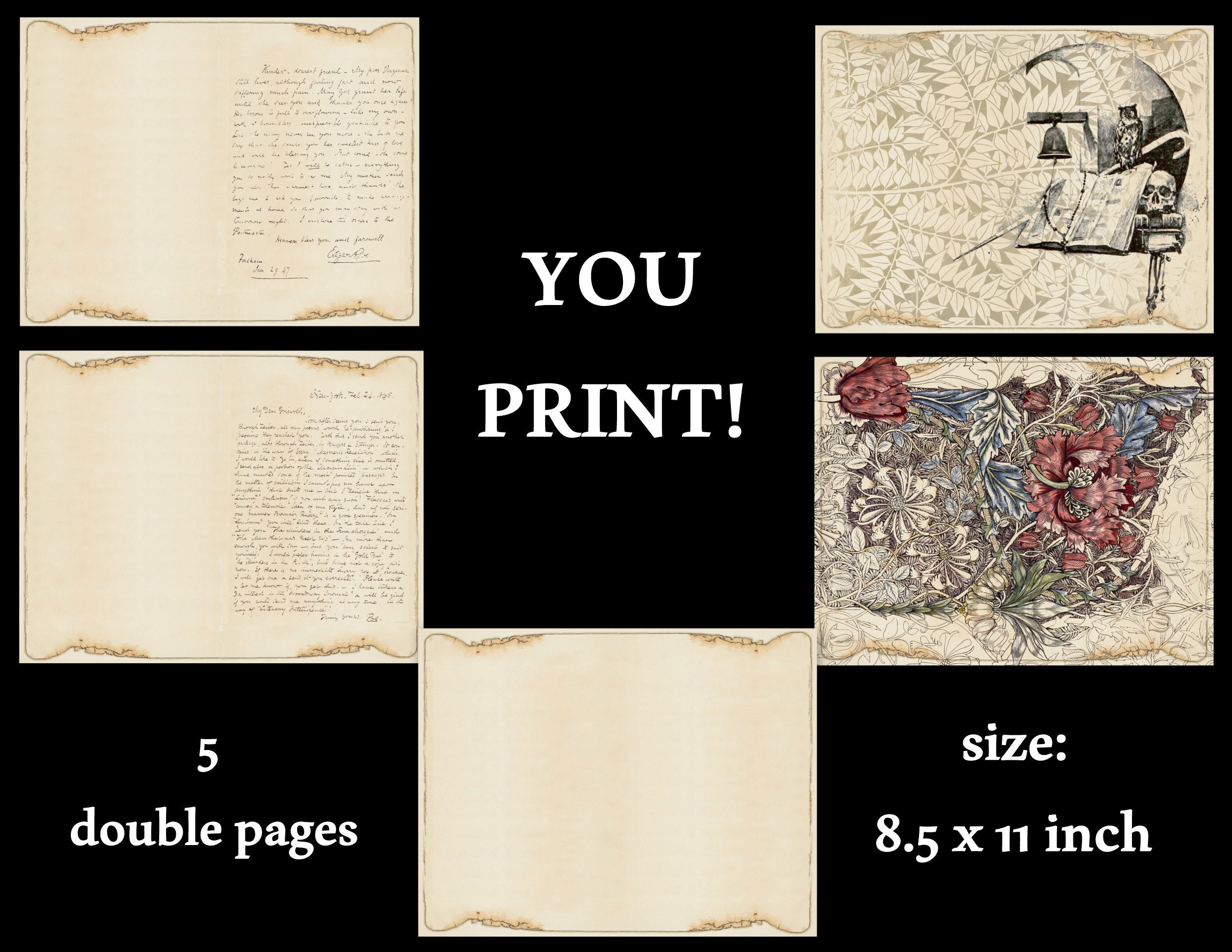 Edgar Allan Poe Gothic Journal Pages, Junk Journal PRINTABLE, Goth ...