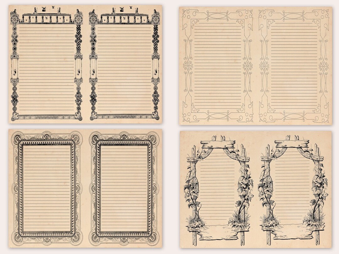 Digital Border Paper Lined Pages With Medieval Border Design, Junk ...