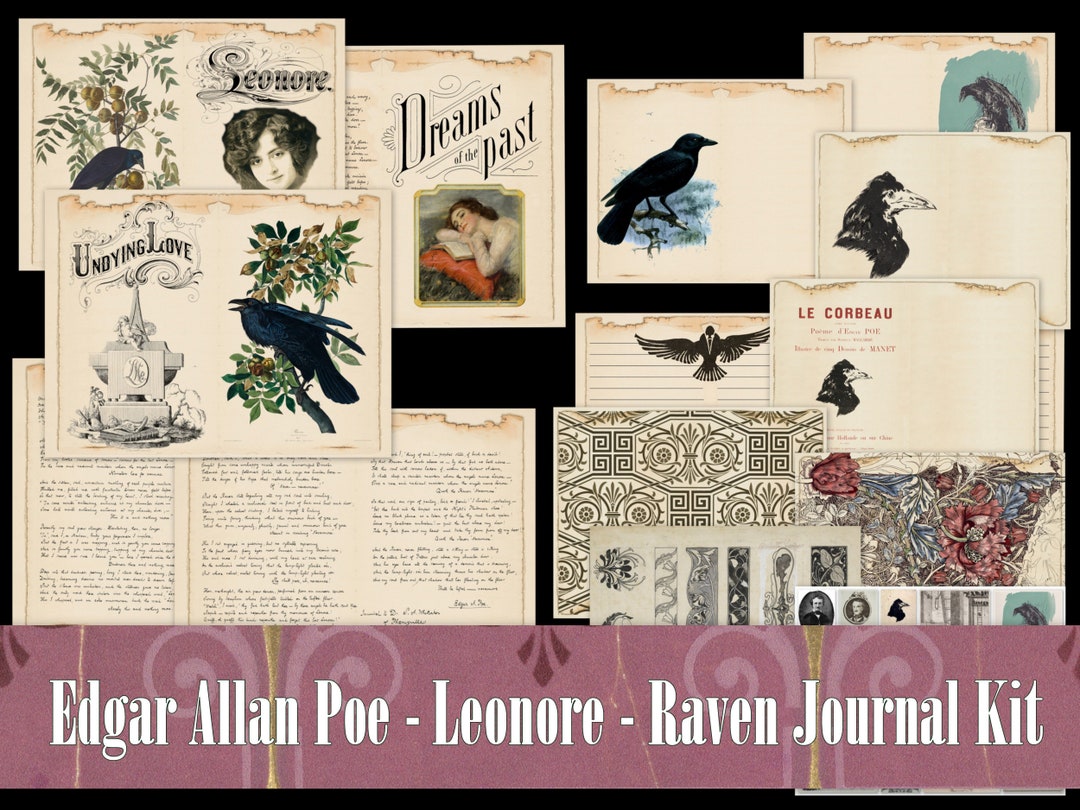 Edgar Allan Poe Leonore Nevermore, the Raven Journal, Poe Gothic Junk Journal Supplies, Junk ...