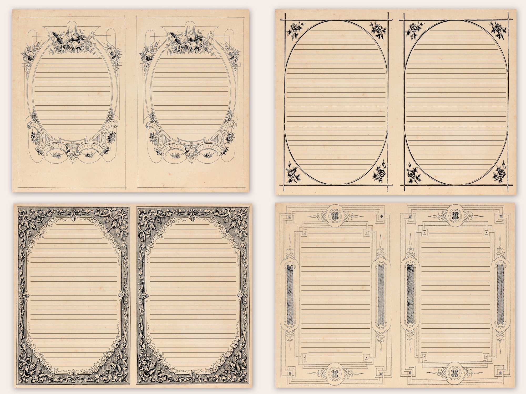 Digital Border Paper Lined Pages With Medieval Border Design, Junk ...