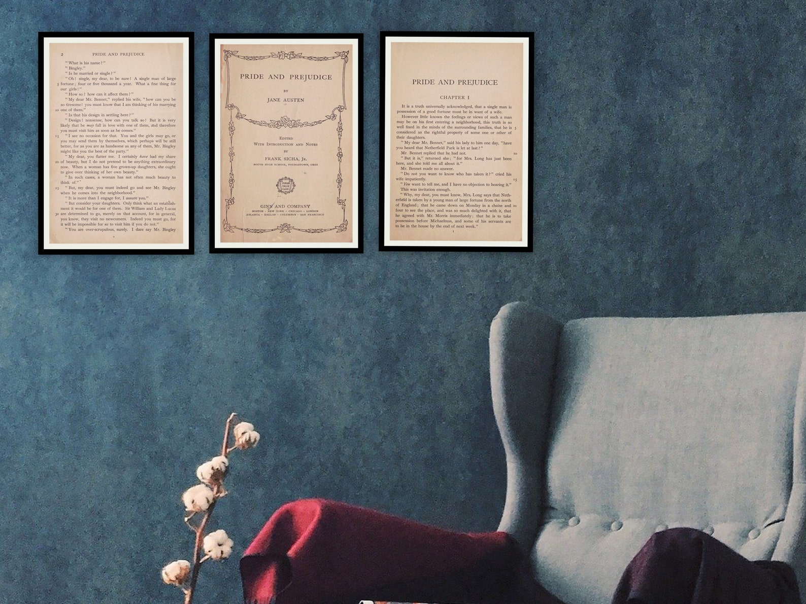 Literary Poster Set Pride and Prejudice 3 Piece Book Wall Art for ...