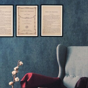 Literary Poster Set Pride and Prejudice 3 Piece Book Wall Art for ...