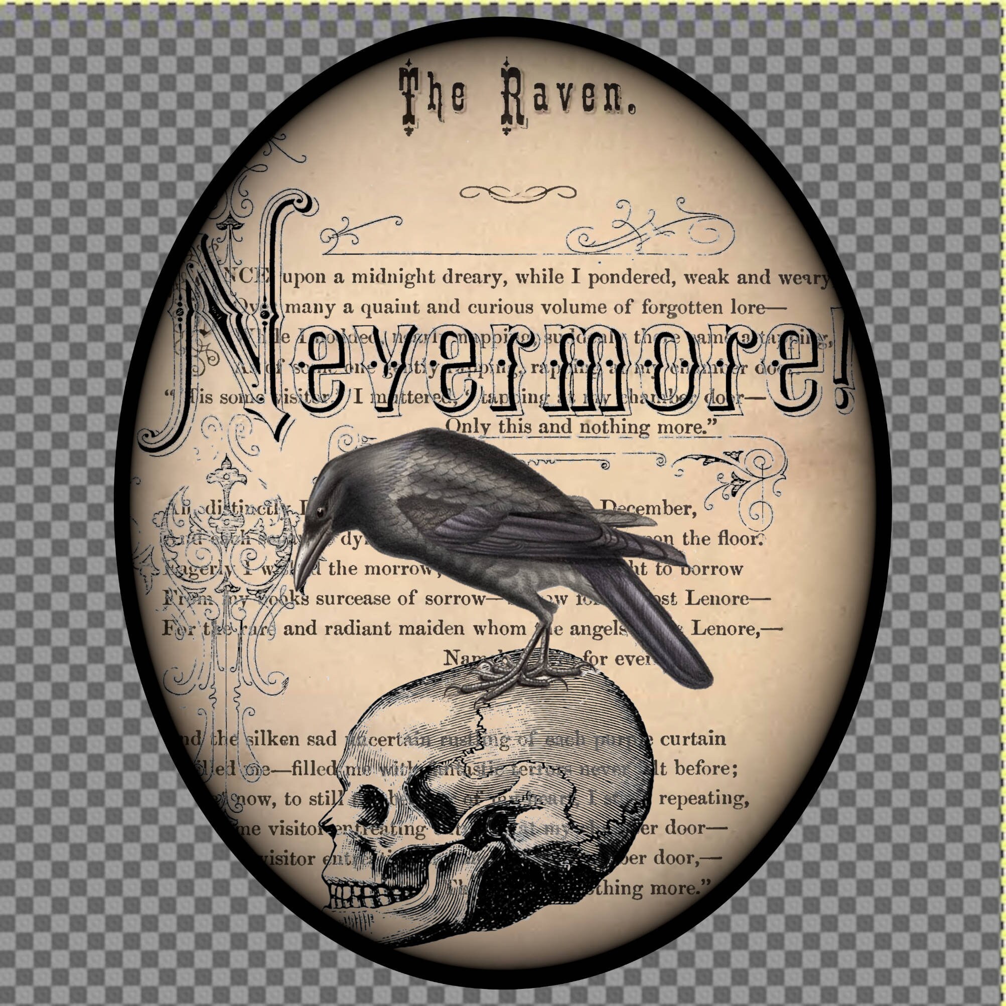 Edgar Allan Poe PNG, the Raven Nevermore Poem Clip Art, Raven on Skull ...