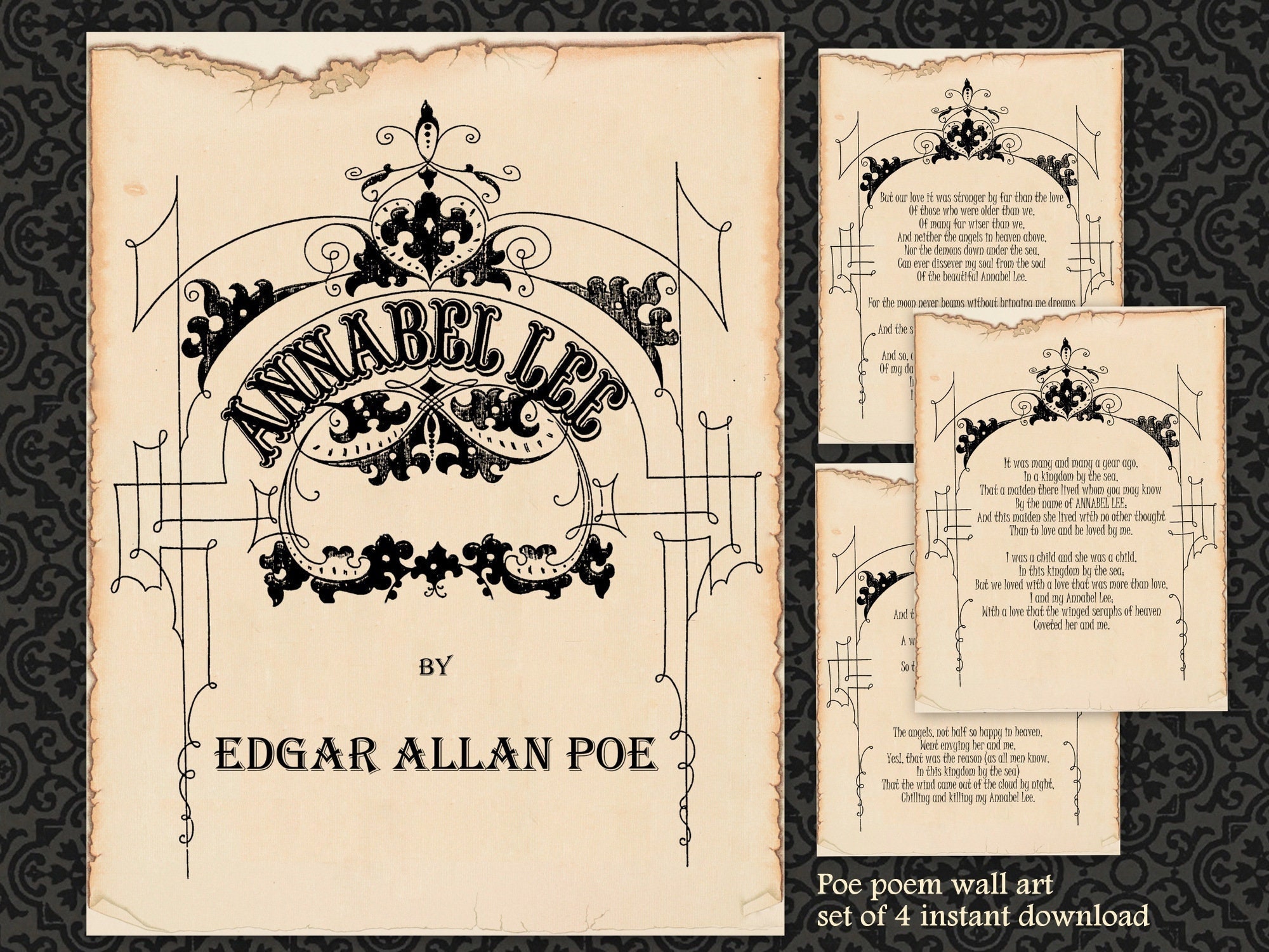 Edgar Allan Poe Printable Junk Journal Decor, Annabel Lee Poem Poster ...