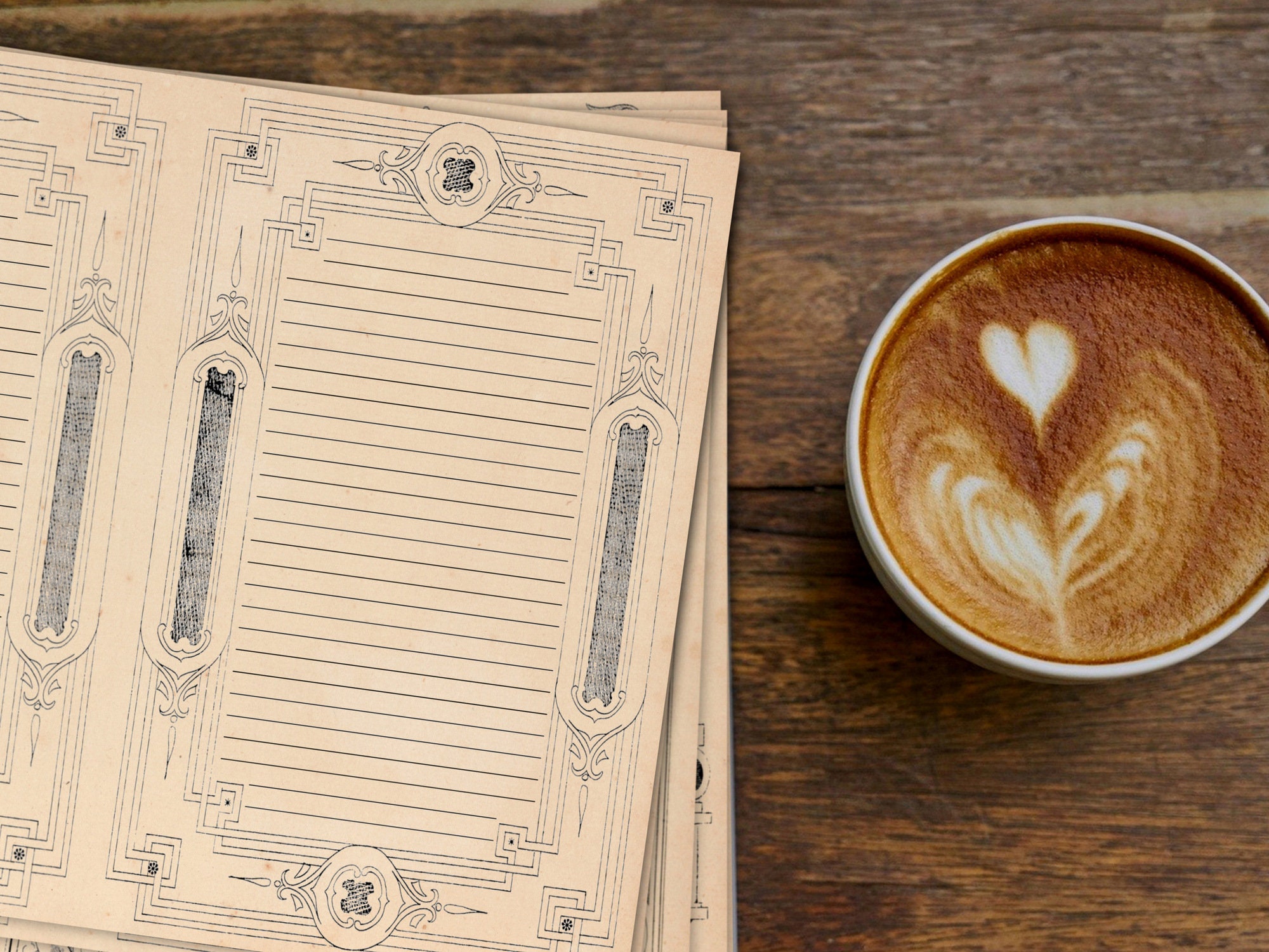 Digital Border Paper Lined Pages With Medieval Border Design, Junk ...