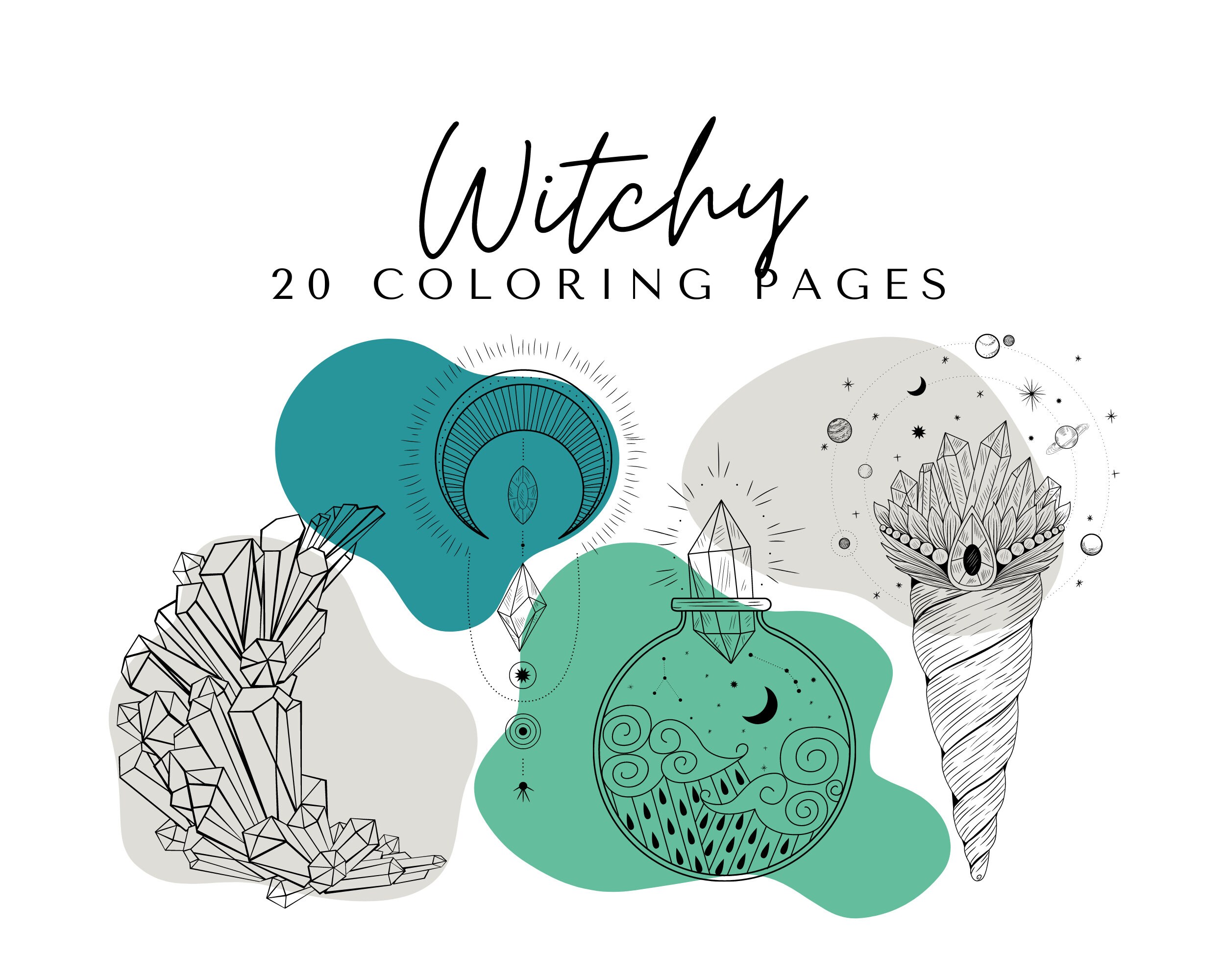 Witchy Coloring Pages Printable Adult Magical Coloring Book | Etsy