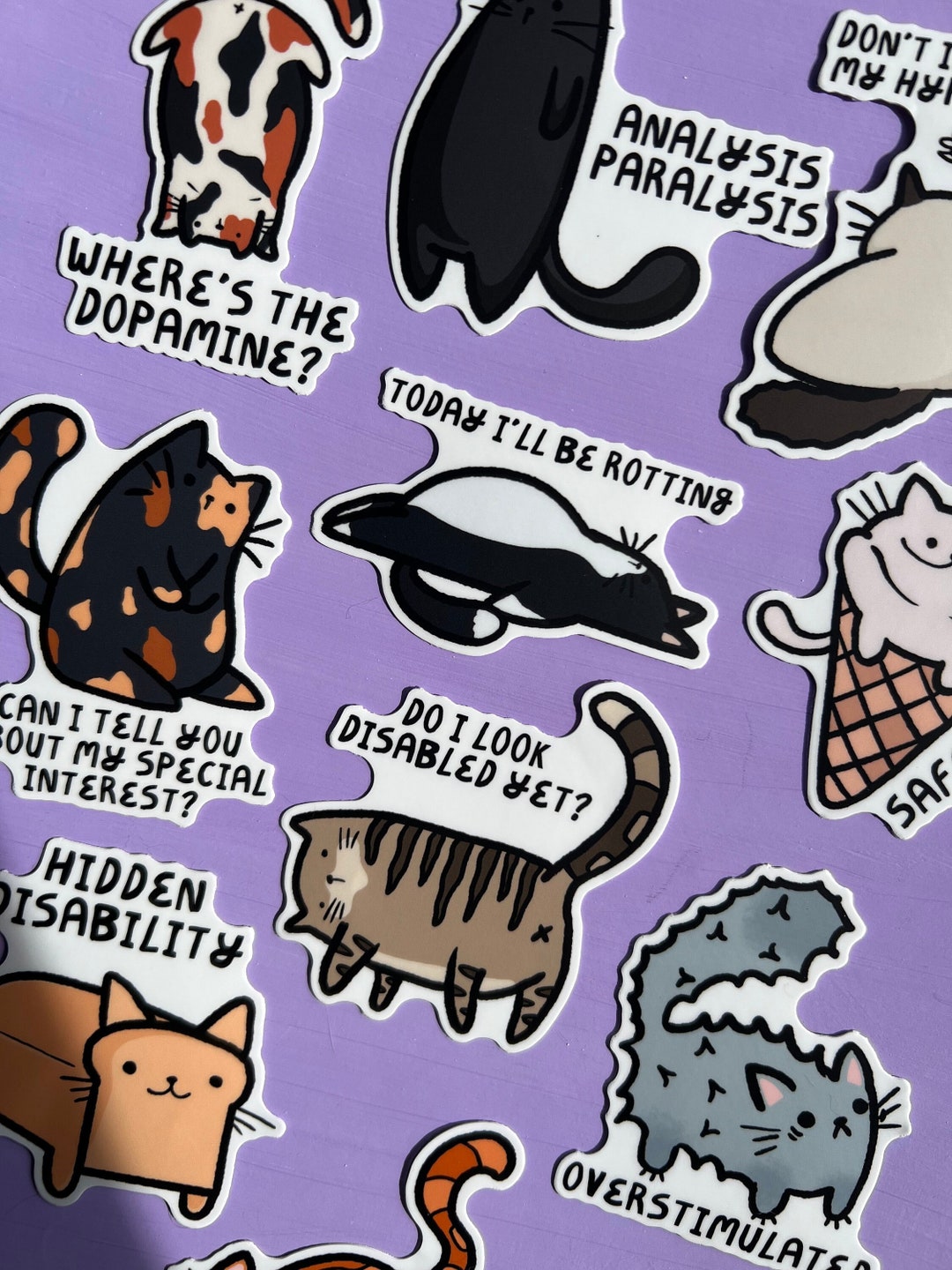 Funny Disability Cats Sticker Pack Reader Humor Kitty Laptop Sticker ...