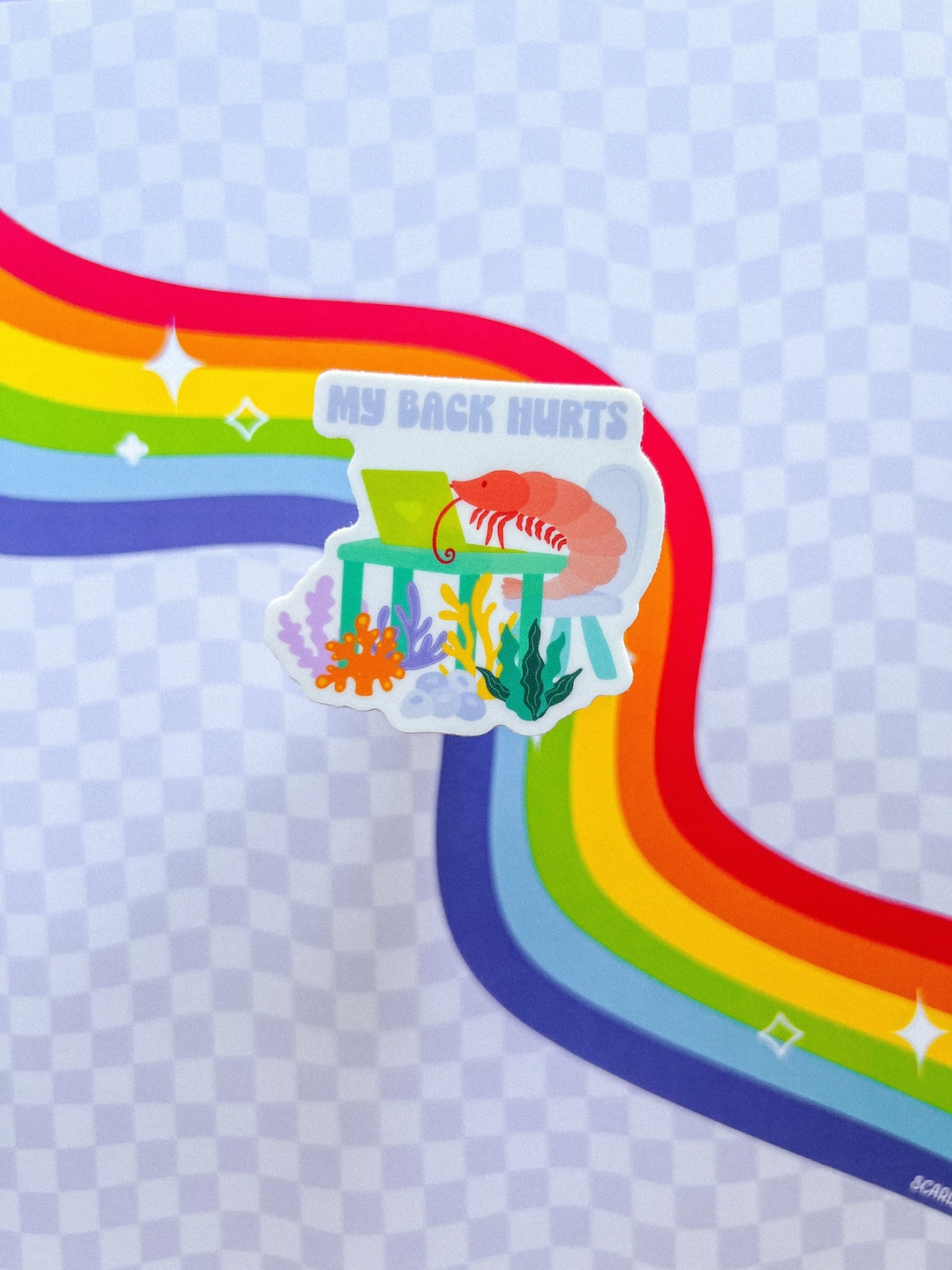 My Back Hurts Shrimp Sticker | Artist | Humor Funny | Ocean ...