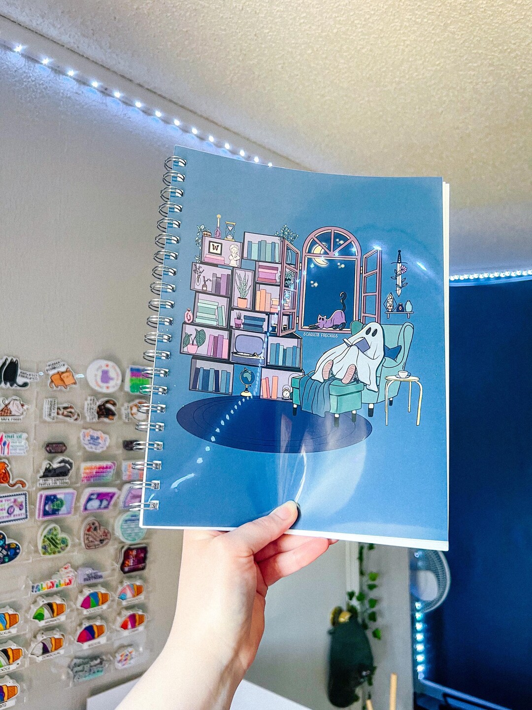 Large Reusable Sticker Book | Library Ghost Cat | Book Reading Spooky ...