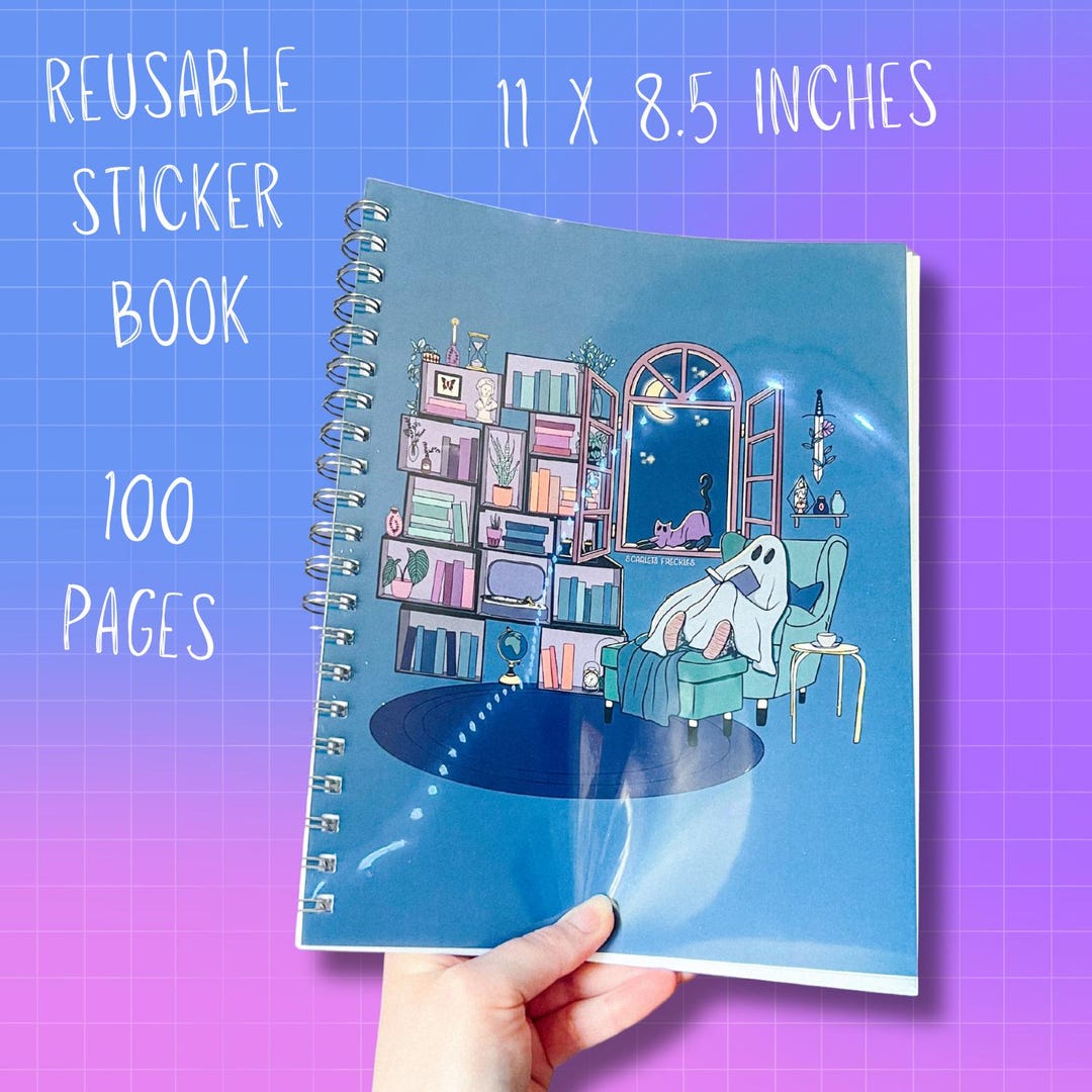B Grade Large Reusable Sticker Book | Library Ghost Cat | Book Reading ...