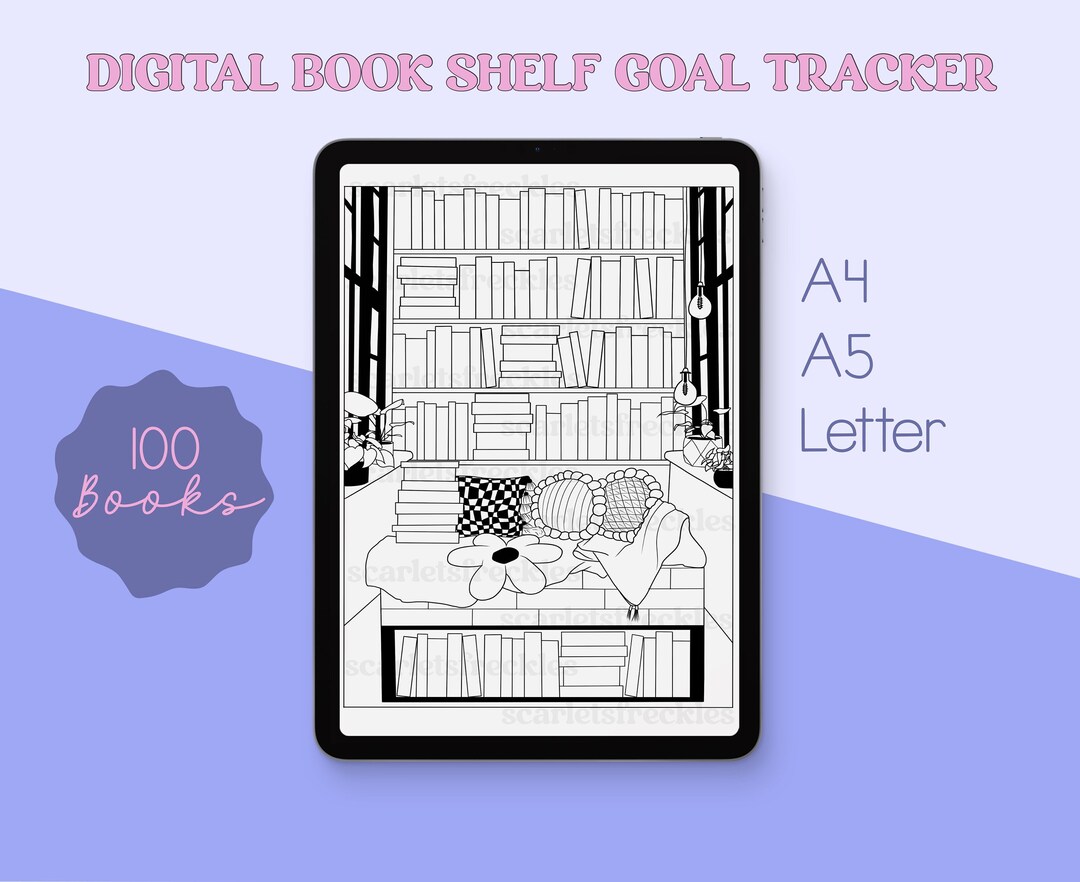 Digital Book Shelf | Printable 100 Book Reading Goal Tracker | Bullet ...