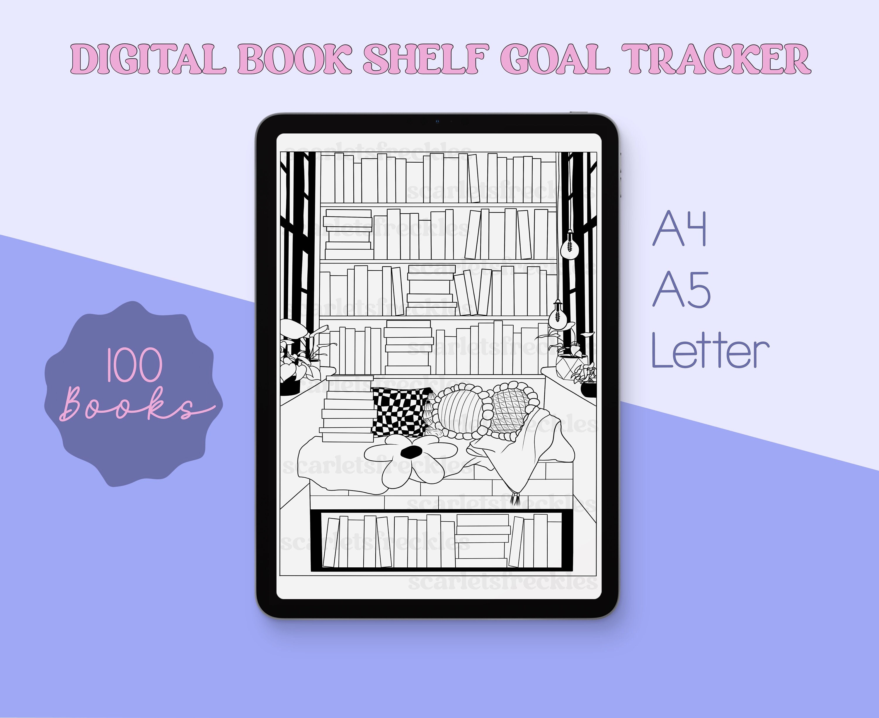 Digital Book Shelf Printable 100 Book Reading Goal Tracker Bullet ...