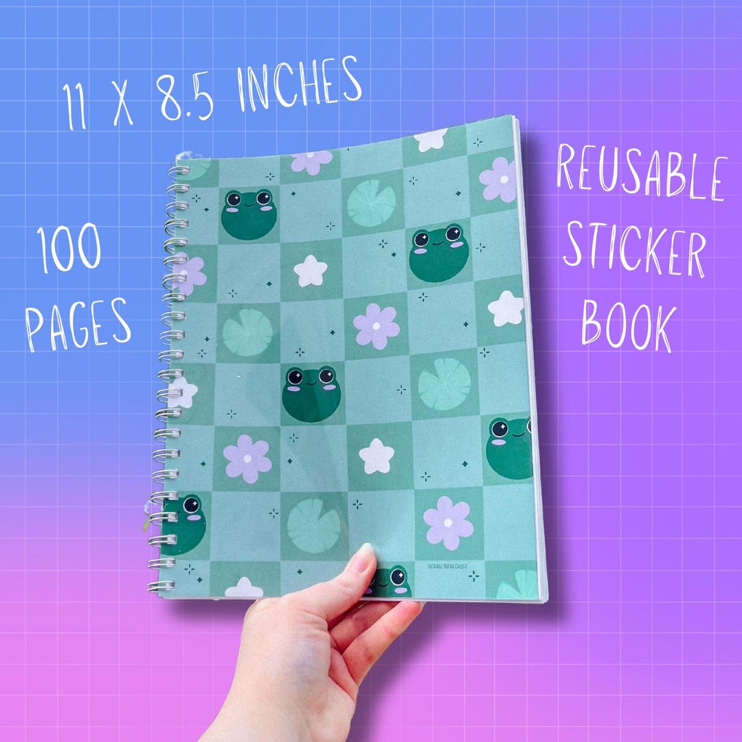 Large Reusable Sticker Book | Frog Flower Checkered Green | Gift ...