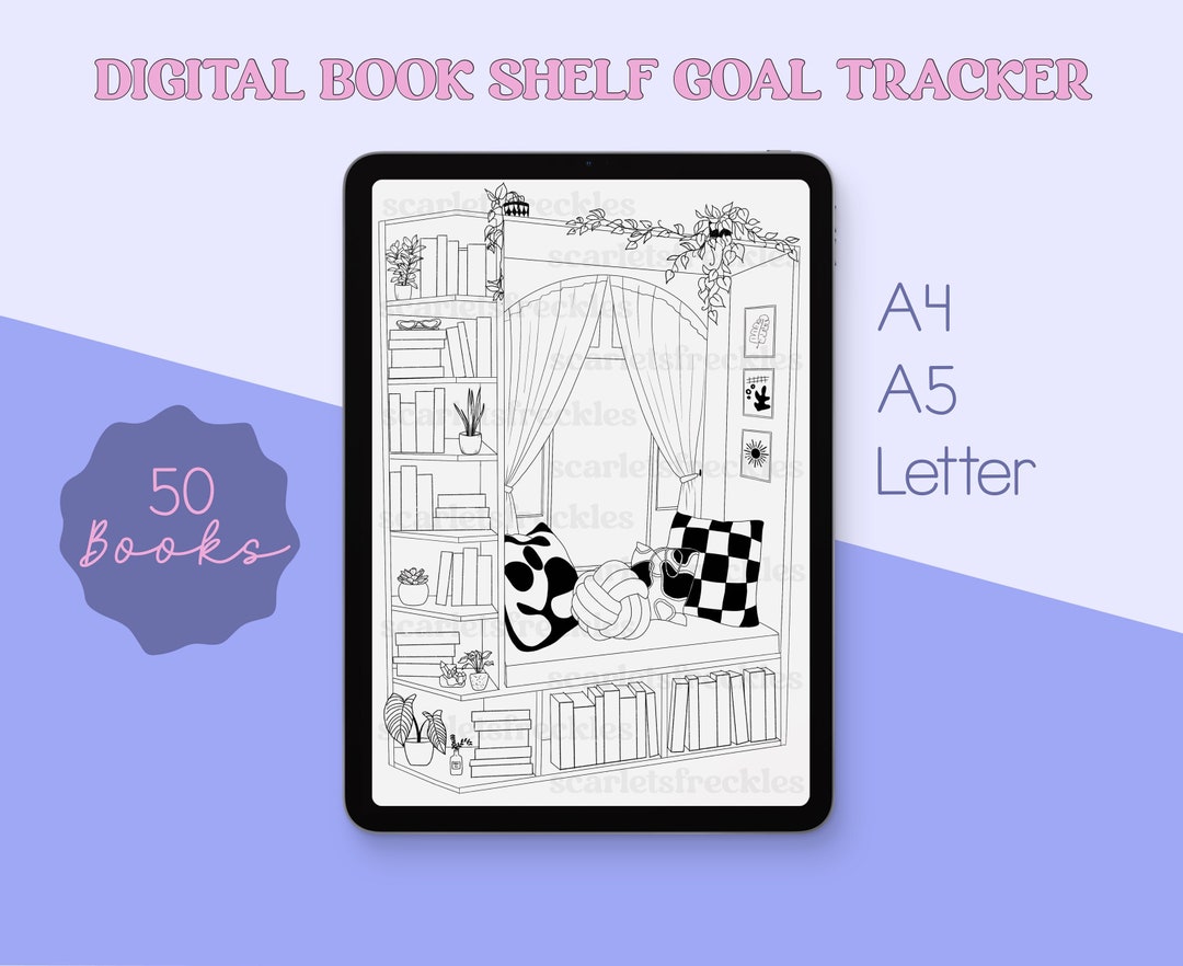 Digital Book Shelf | Printable 50 Book Reading Goal Tracker | Bullet ...