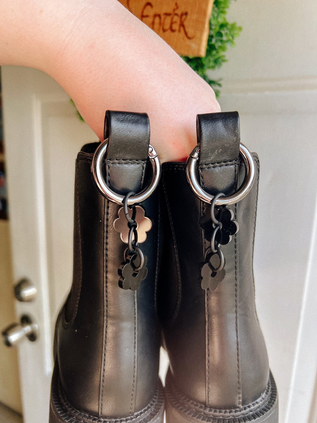 Black Flower Boot Charms | Set of 2 Flower Power Clips for Shoe Loops ...