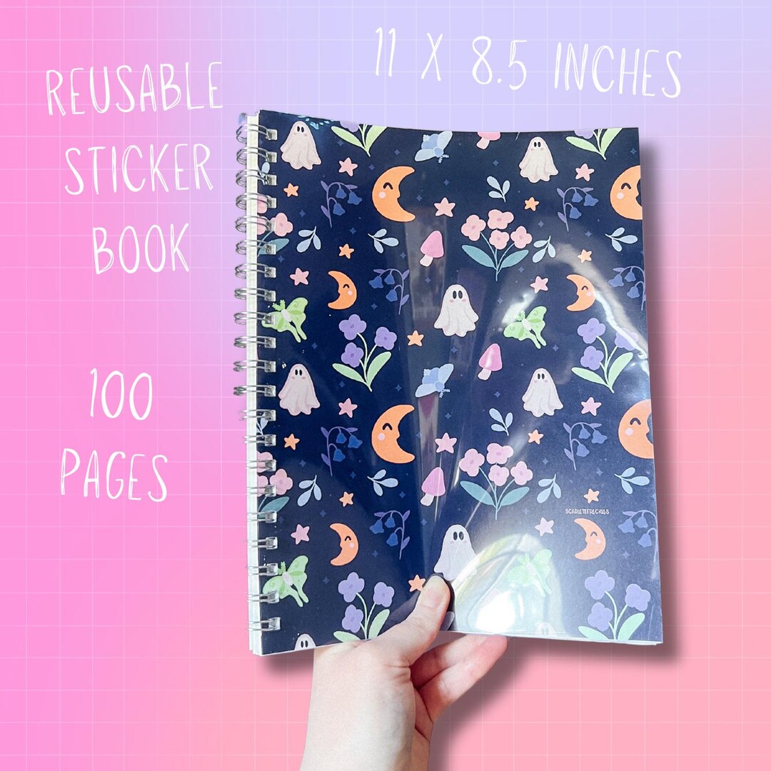 Large Reusable Sticker Book | Spooky Ghost Witchy Moth Moon | Retro ...