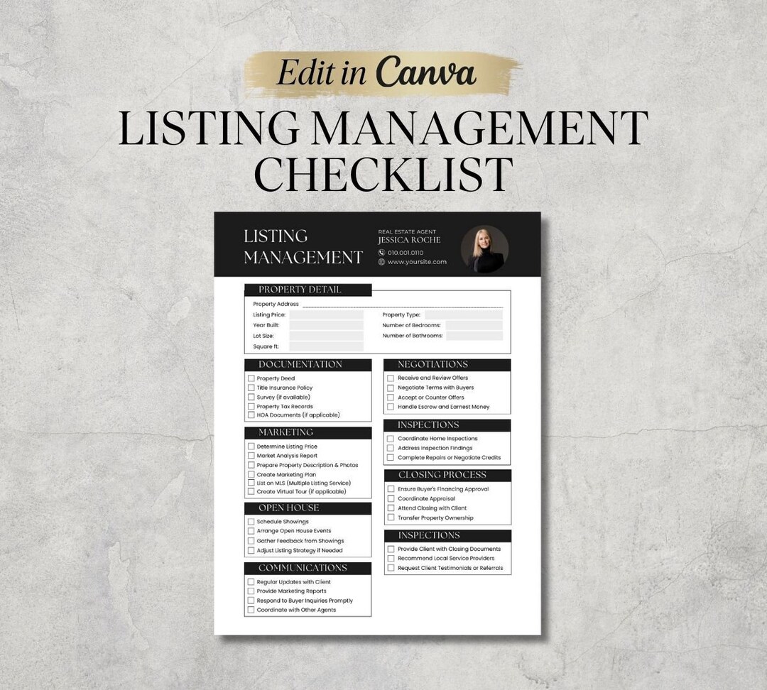 Real Estate Listing Management Checklist | Realtor Marketing | Real ...