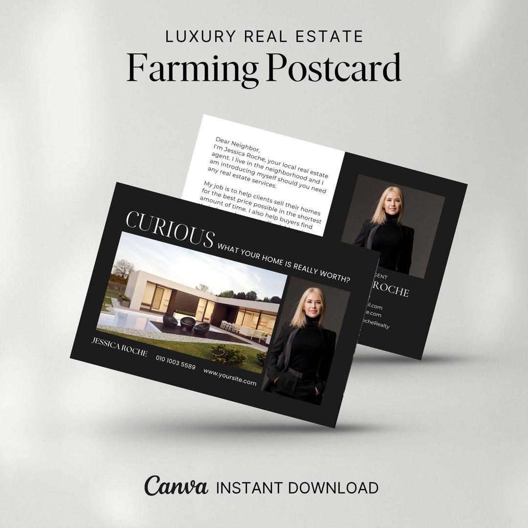 Luxury Real Estate Farming Postcard | Canva Realtor Farming Templates ...