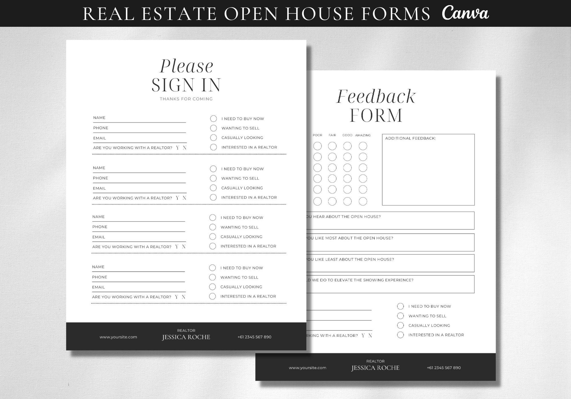Real Estate Sign in and Feedback Form | Real Estate Marketing | Canva ...