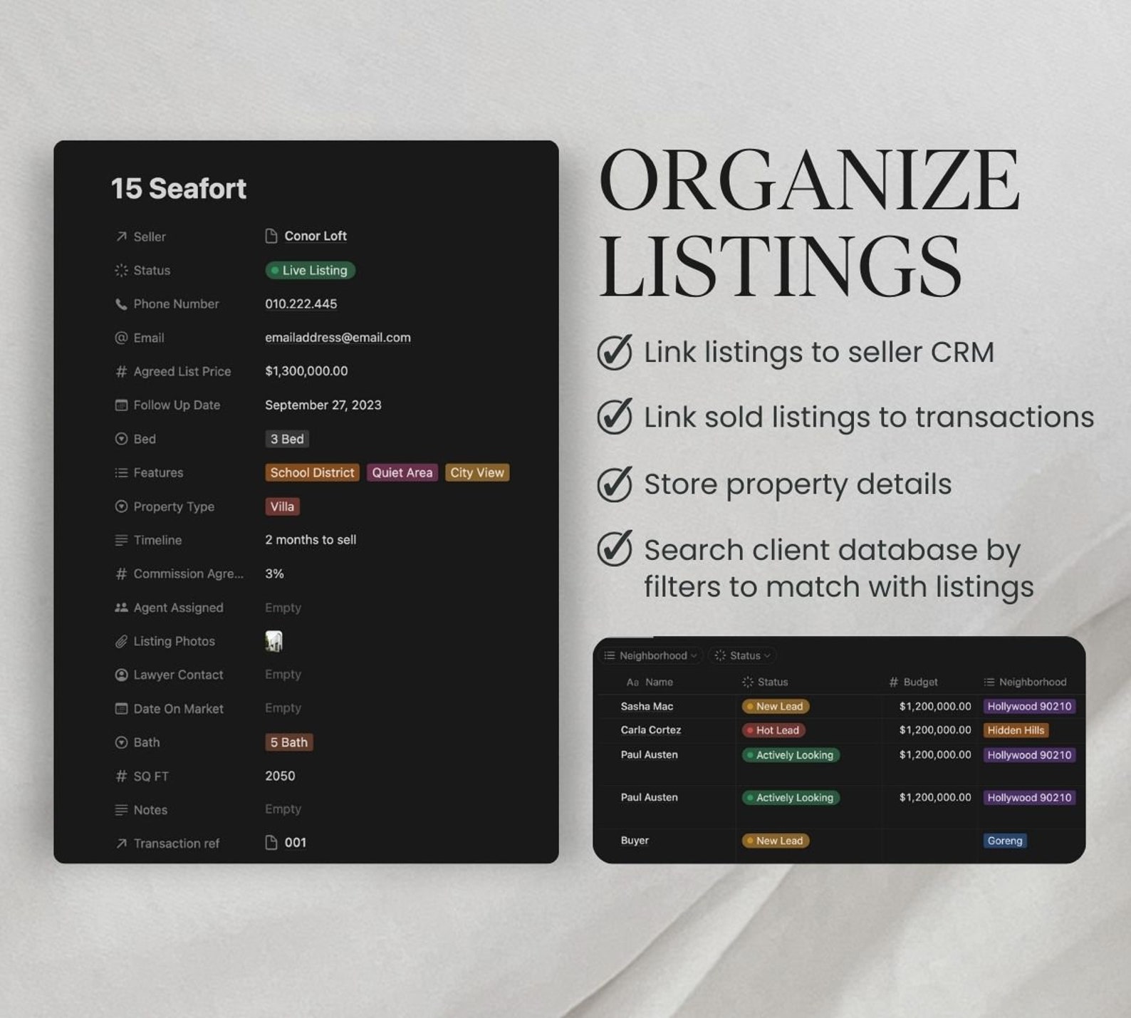 Real Estate Notion Template | Real Estate crm | Dark Notion Real Estate ...