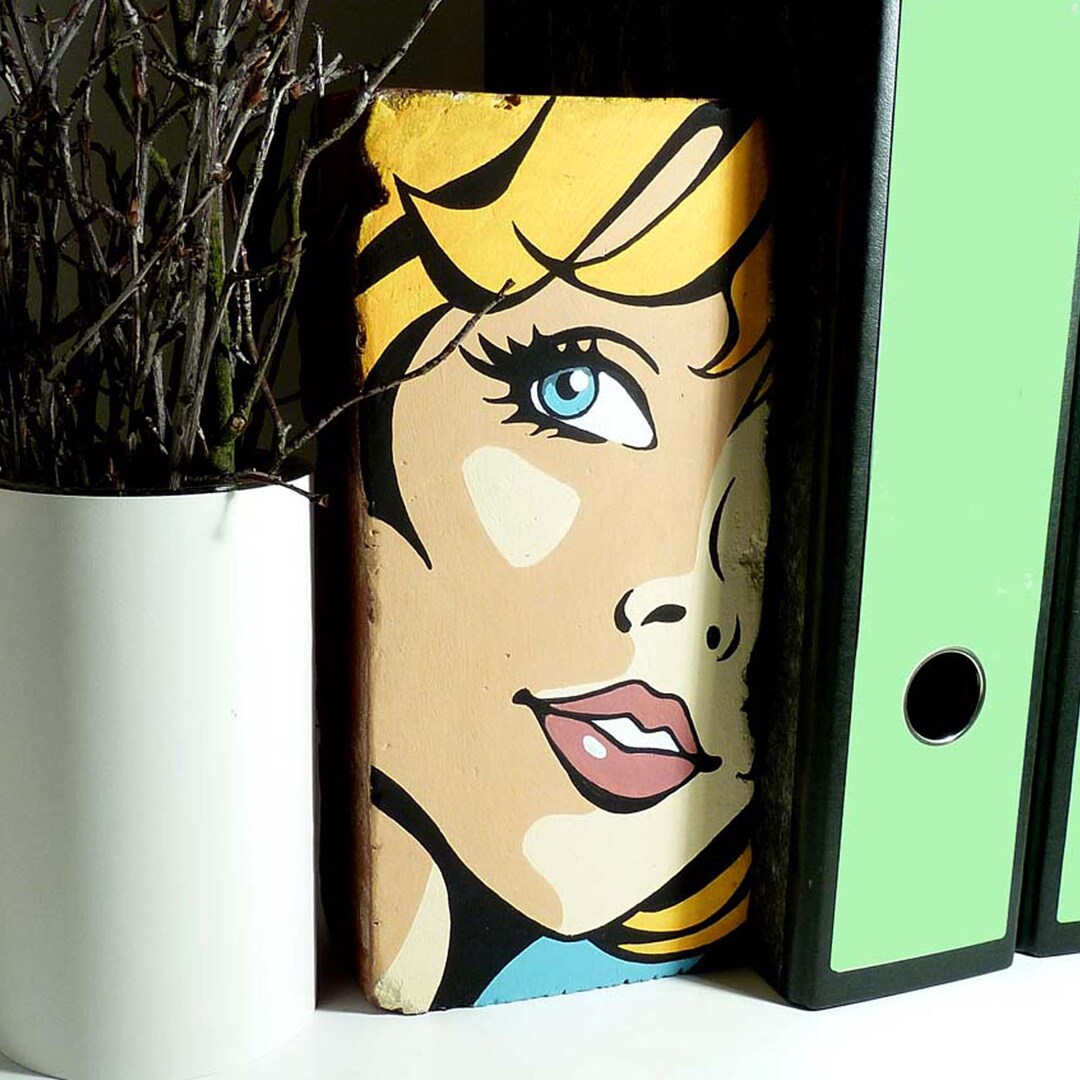 Bookend Brick Pop Art, Upcycling Decoration for Home and Office, Blonde ...