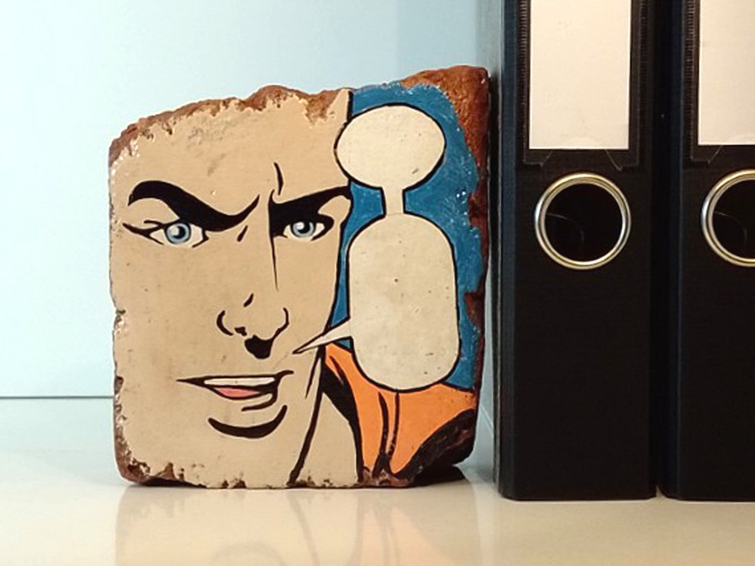 Bookend Brick Decorative Shelf Pop Art Comic Upcycling - Etsy