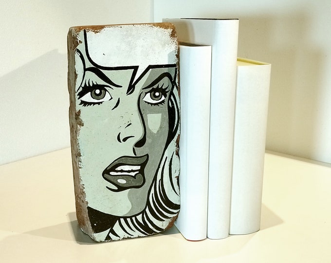 Bookend Bookend Brick Decorative Shelf Sculpture Comic Upcycling - Etsy