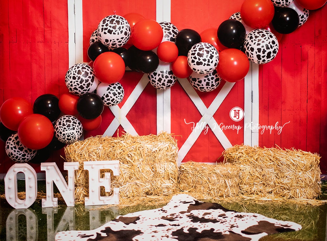 Birthday Digital Background for Cake Smash Photographer Cow Print ...