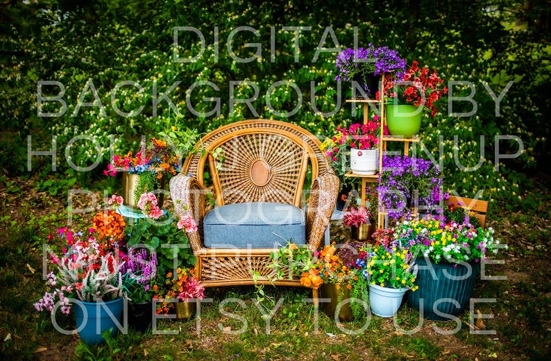 Digital Backdrop: Floral Outdoor Chair With Flowers - Etsy