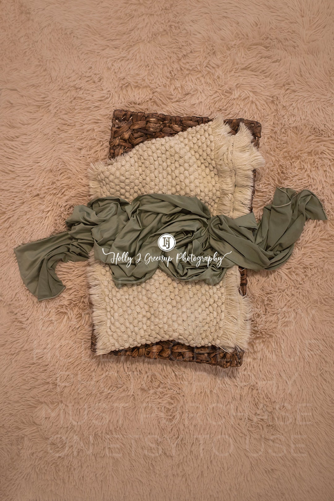 Newborn Basket Beige Sage Digital Background - Etsy