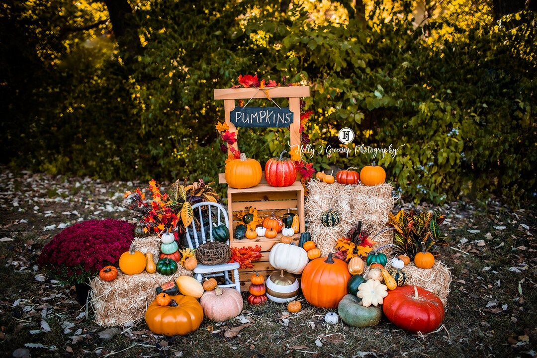 Digital Backdrop: Fall Pumpkin Stand, Autumn Leaves, Autumn Pumpkins ...