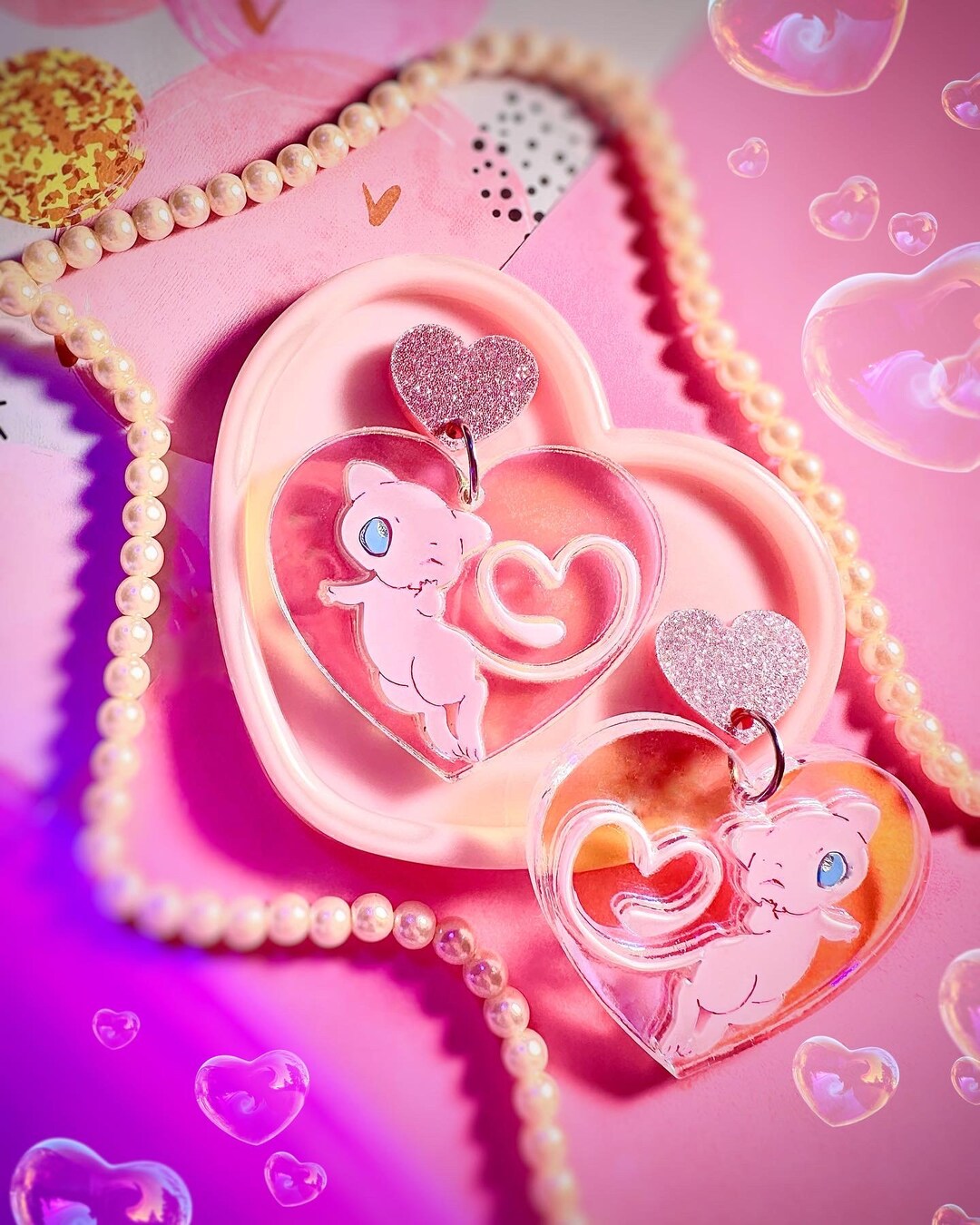 Mew Heart Bubble Earrings - Etsy