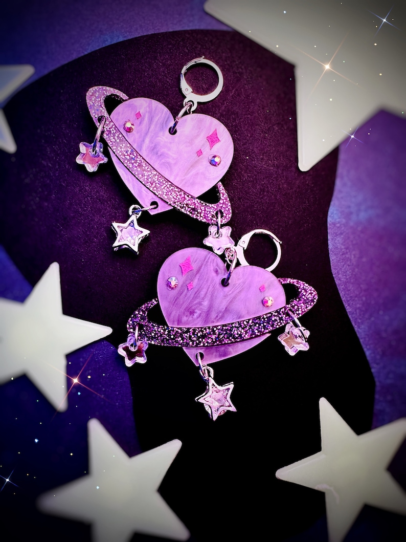 Saturn Planet Heart Earrings - Etsy