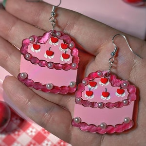 Cherry Heart Cake Earrings - Etsy