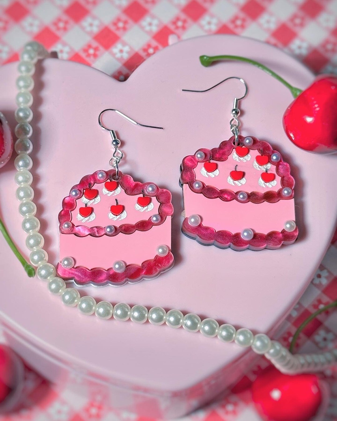 Cherry Heart Cake Earrings - Etsy