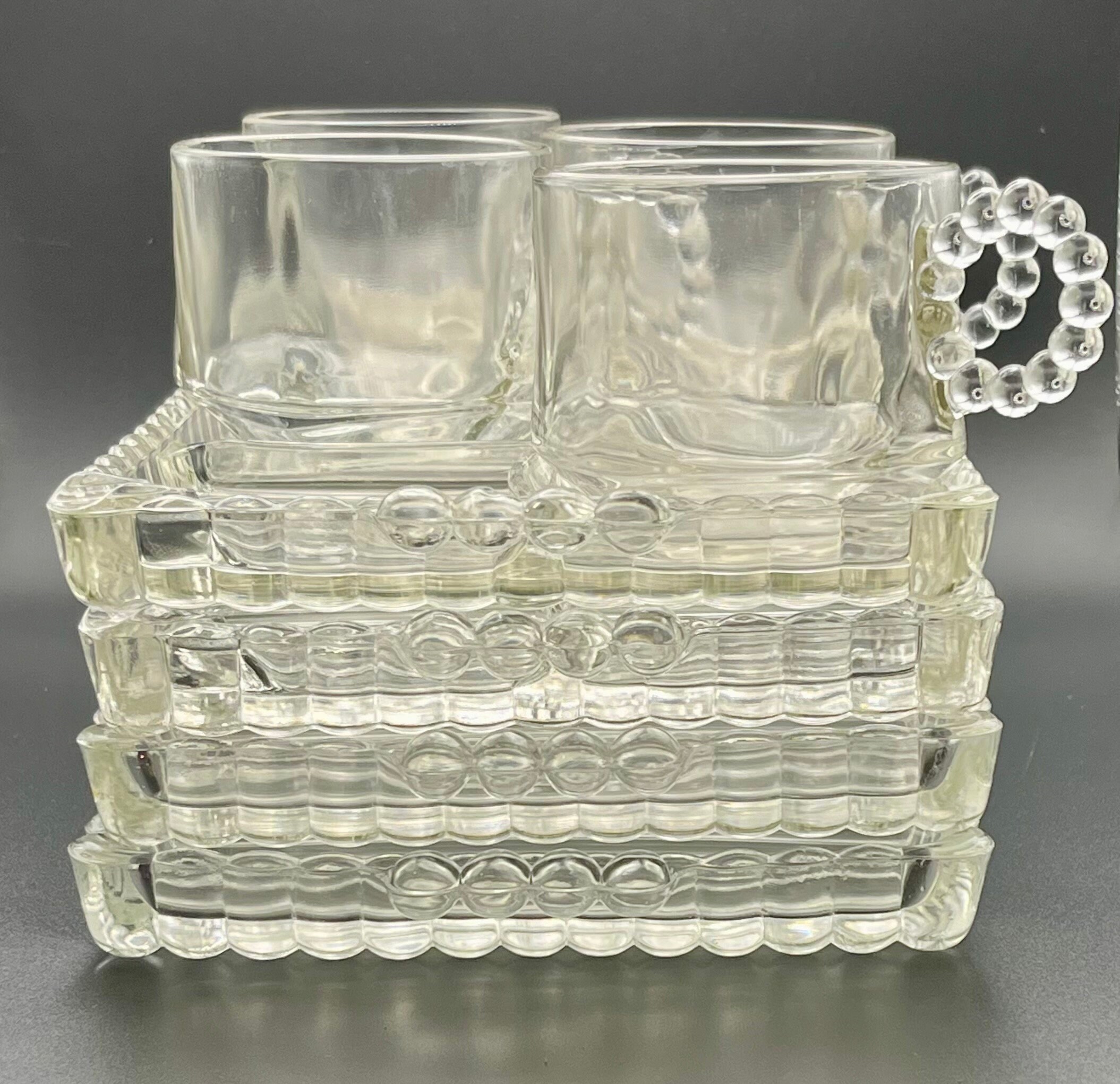 4 Vintage Hazel Atlas Snack Plate and Cup Sets Ball & Ribbed Design ...