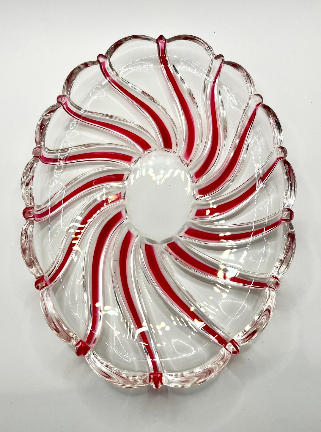 Mikasa Peppermint Red Oval Sweetmeat Dish, Art Glass, Scallop Edge ...