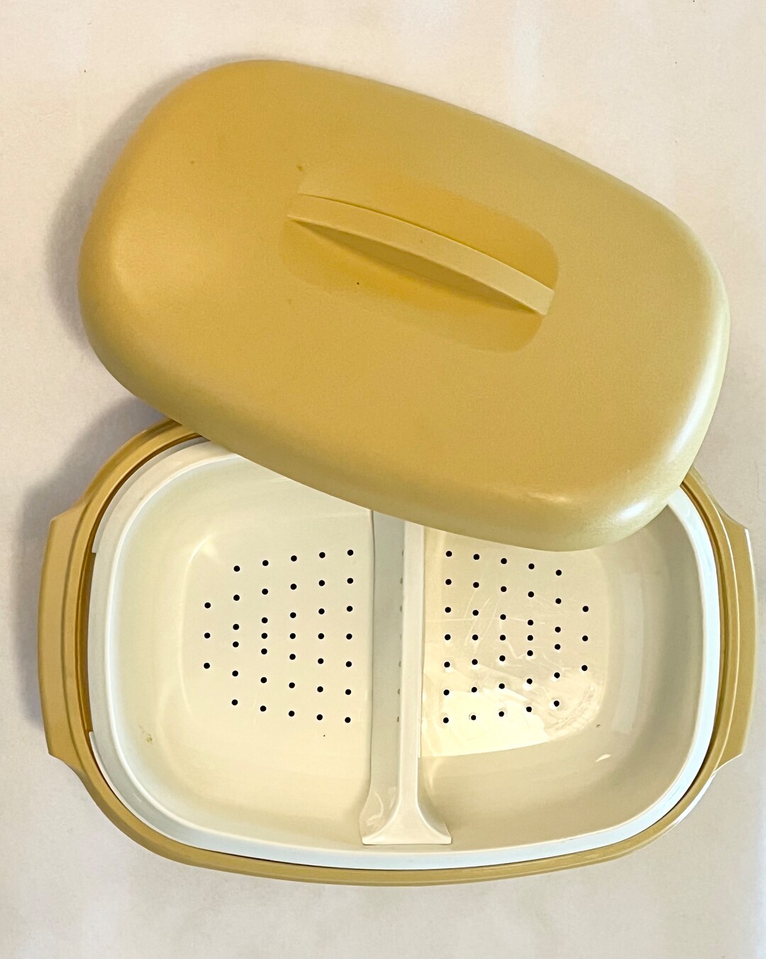 Vintage Tupperware 3 Pc Harvest Gold Microwave Vegetable Steamer 1273 ...