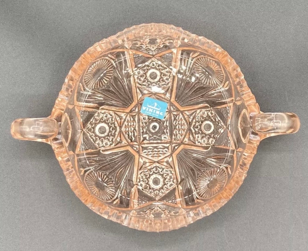 Vintage Pink Candy Dish, Viking Glass, Daisy and Button Pattern, Two ...