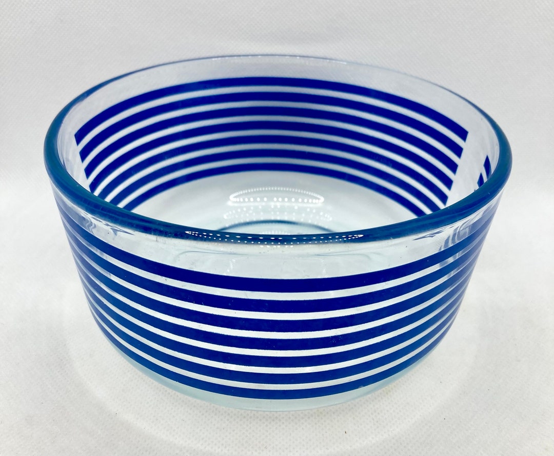 Vintage Pyrex Striped Bowl Clear Glass Navy Blue Stripes 1 - Etsy