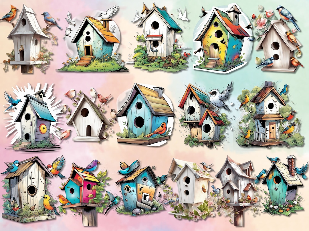 Birdhouse Clipart Bird House Clip Art Watercolor Bird Houses - Etsy