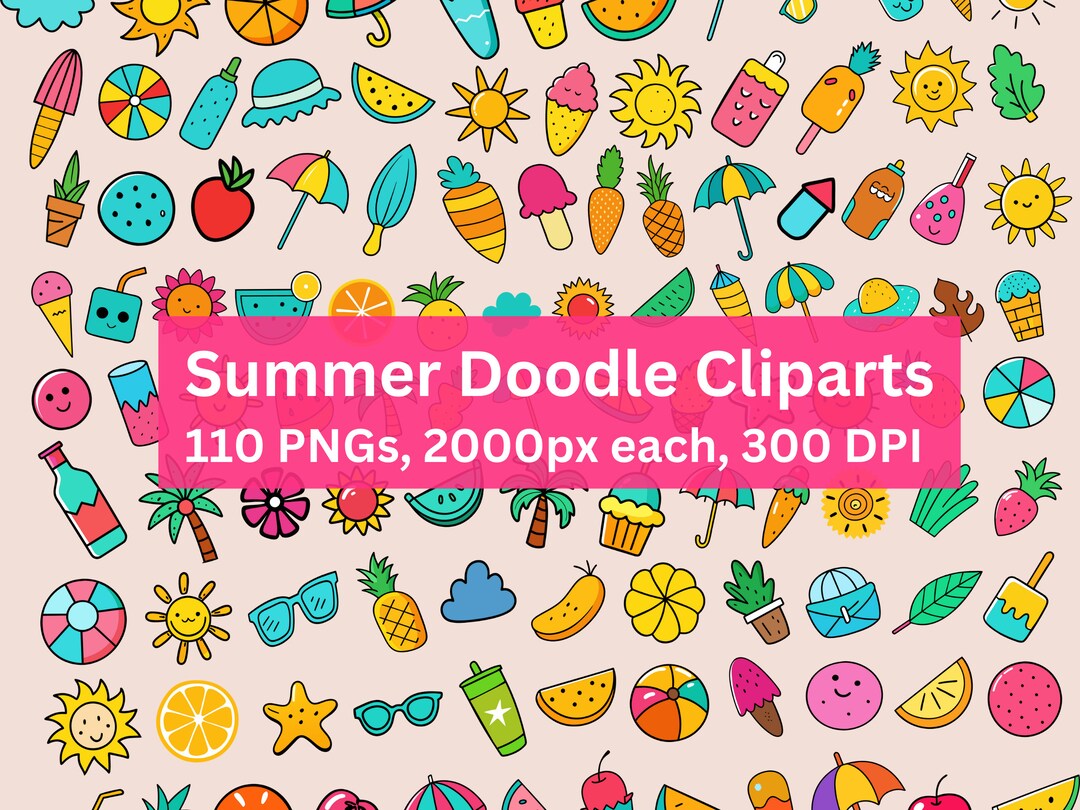 Summer Doodle Clip Art, Summer Doodles, Summer Clipart Bundle, Summer ...