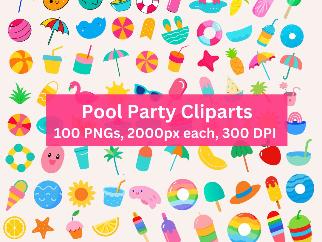 Summer Clipart PNG, Pool Party Clip Art, Cute Pool Party Clipart Bundle ...