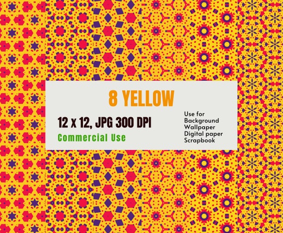 8 Digital Paper Pack Yellow Patterns Pack Scrapbook High | Etsy