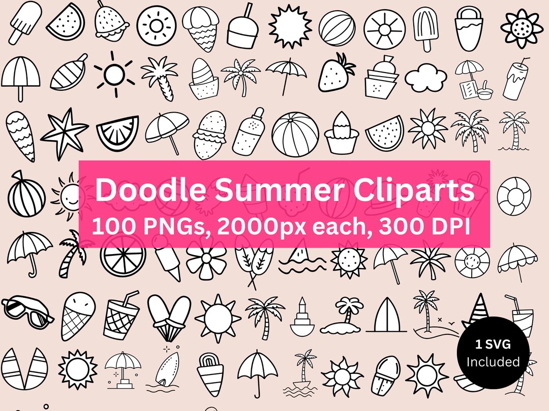 Doodle Summer Clip Art, Summer Doodles, Summer Clipart Bundle, Summer ...