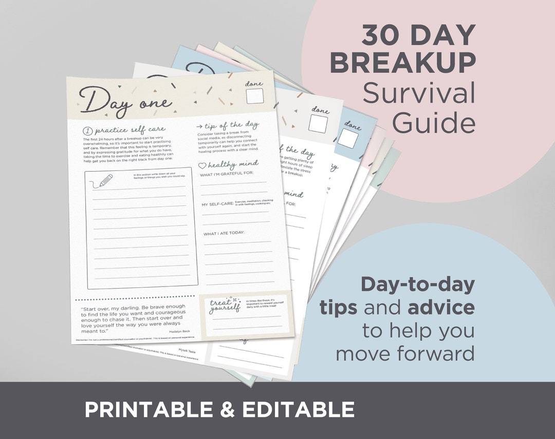 30 Day Breakup Survival Guide A4 (print Version and Editable Version ...