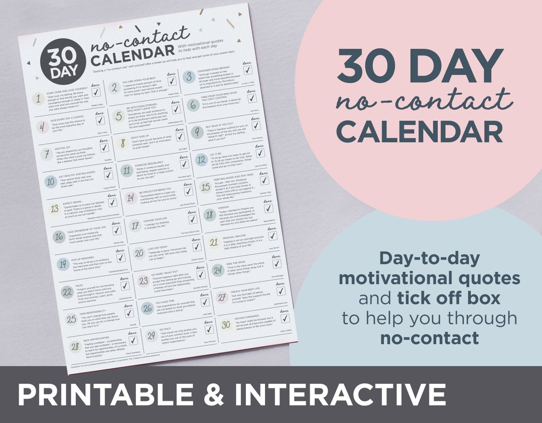 30 Day Break-up No Contact Rule Calendar A4 and A3 printable - Etsy