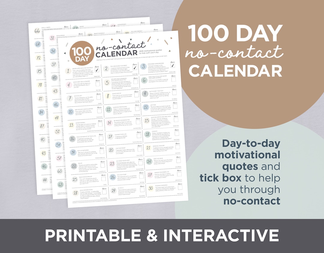 100 Day Break-up No Contact Rule Calendar A4 and A3 (printable and ...