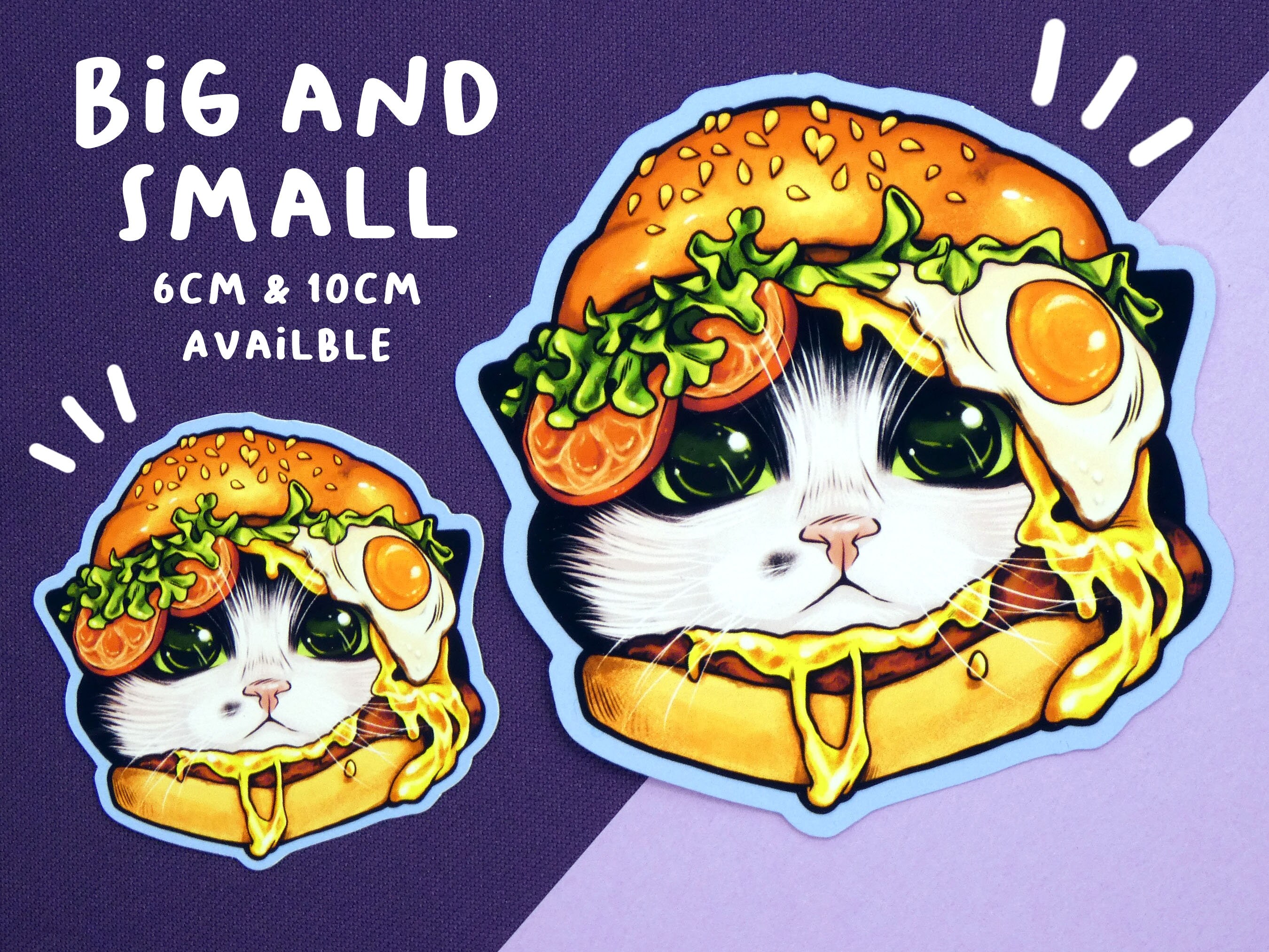 Burger Cat Stickers Egg Vinyl Stickers Kawaii Stickers - Etsy